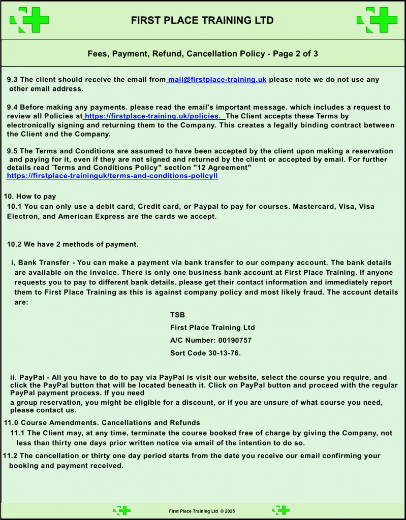 Fees, Payment, Refund Cancellation Policy – First Place Training
